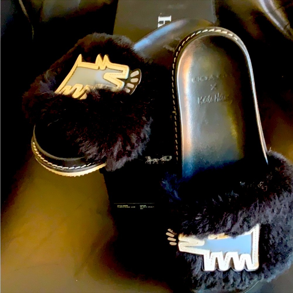 Coach All Leather & Fur Slides From The Keith Haring … - Gem